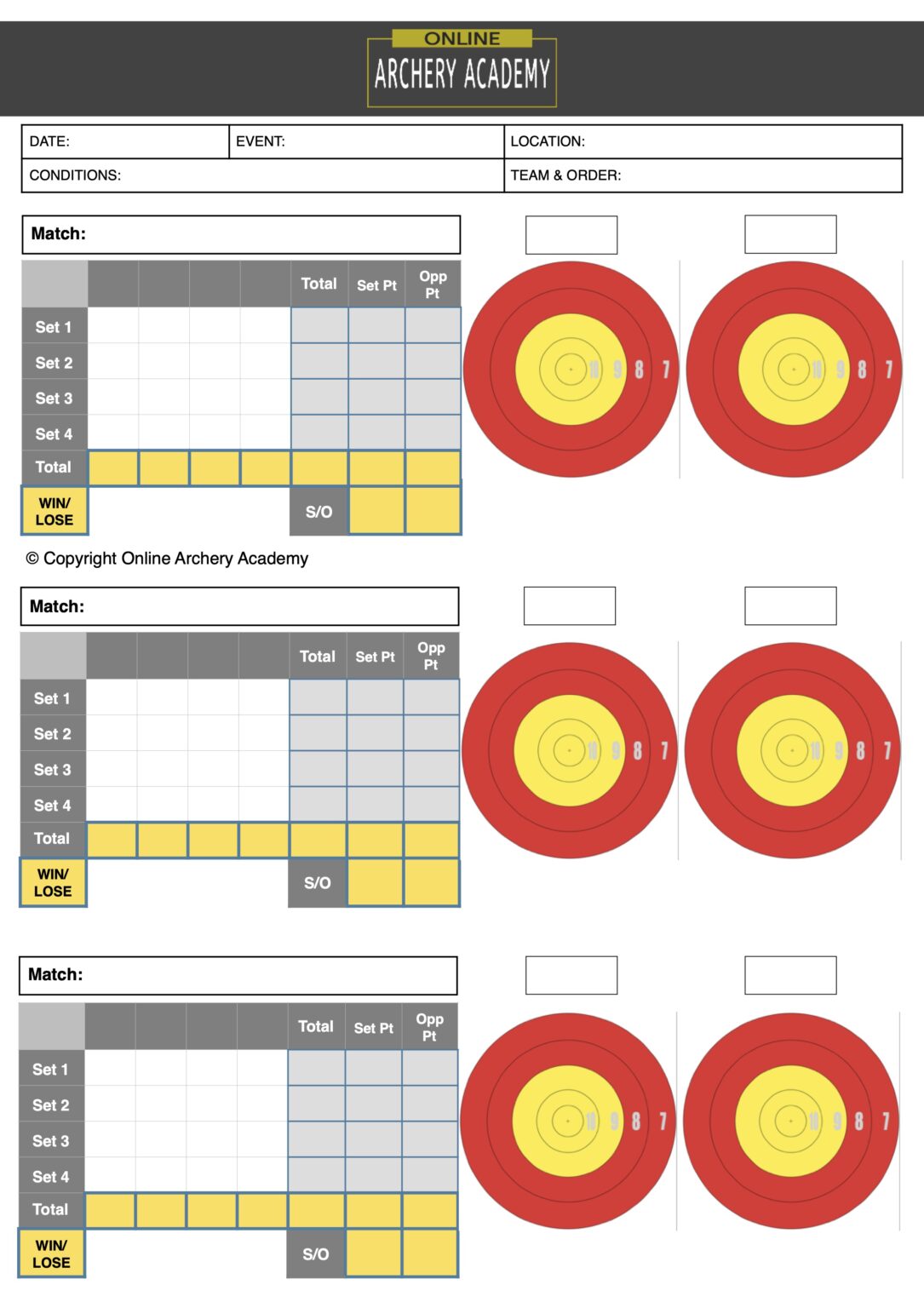 Archery Score Sheet PDF's - Printable Score Cards for Free