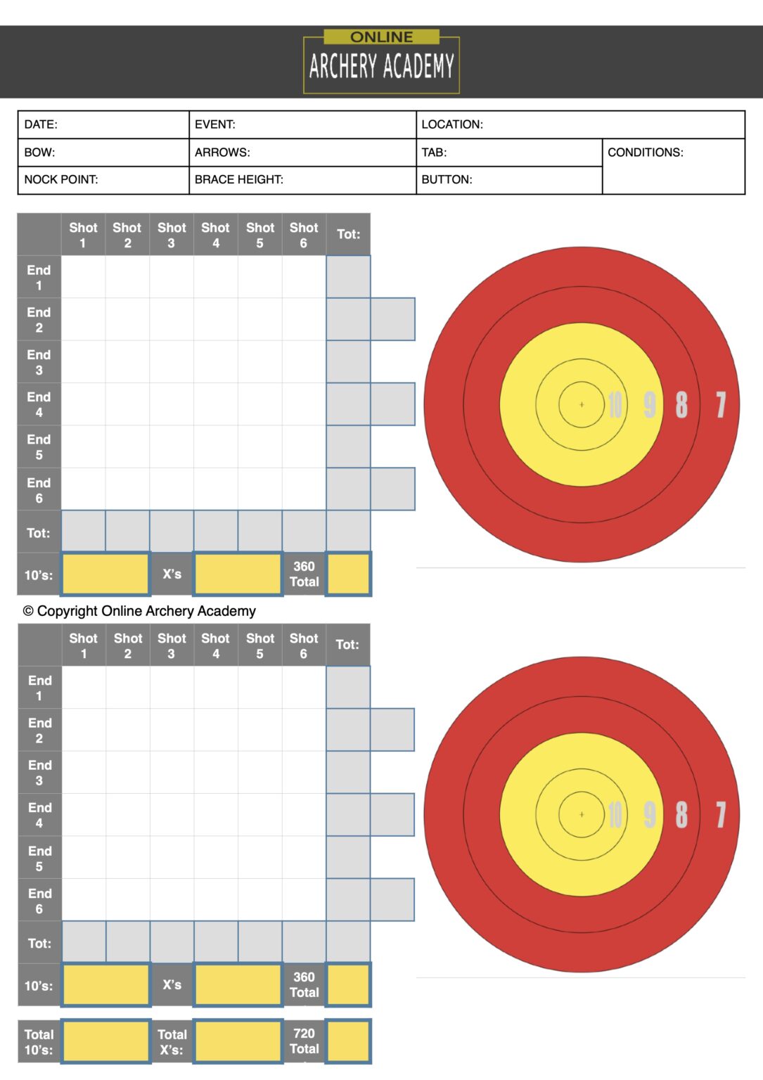 Archery Score Sheet PDF's - Printable Score Cards for Free